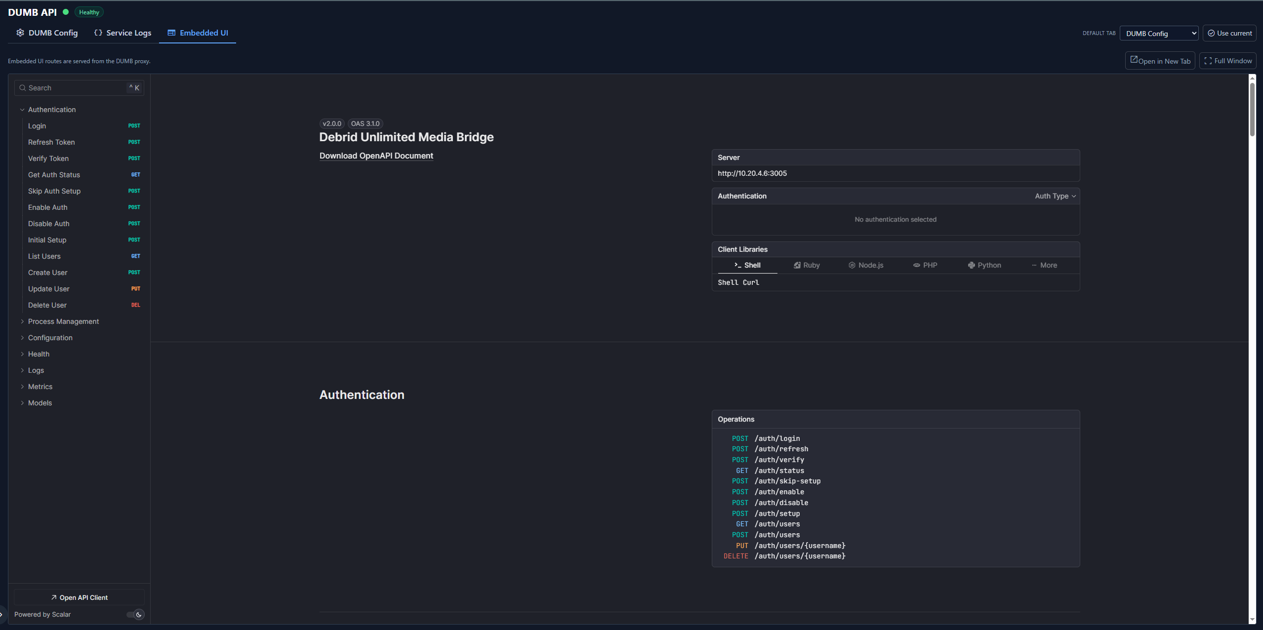 Embedded Service UIs - Debrid Unlimited Media Bridge